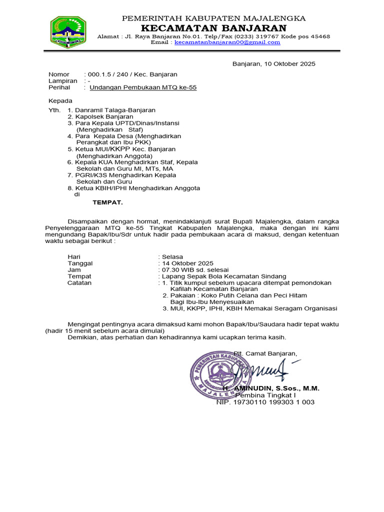 Undangan Pembukaan MTQ ke-55 Majalengka | PDF