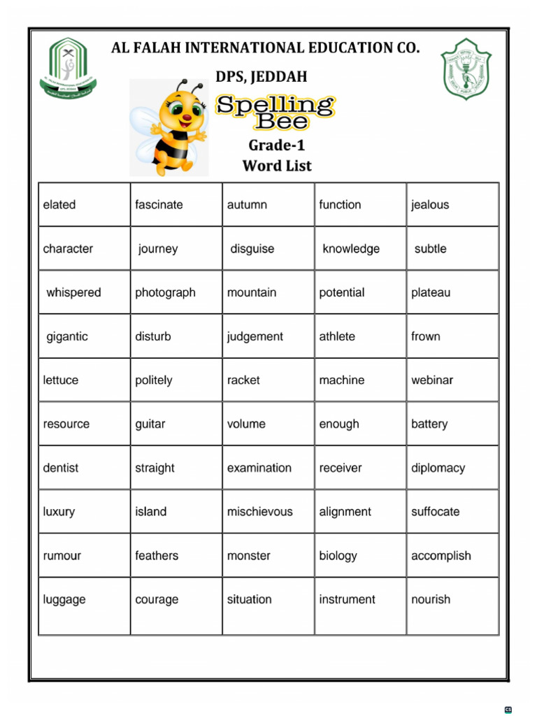 Grade 1 Spell Bee 2025-26-3 (1) - 1 | PDF