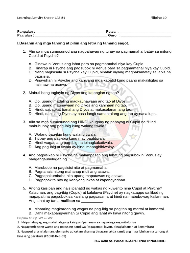 Filipino 10 Q1 LAS1 | PDF
