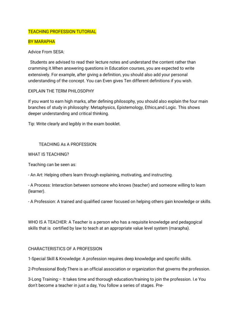 Teaching Profession Overview and Insights | PDF | Teachers | Knowledge