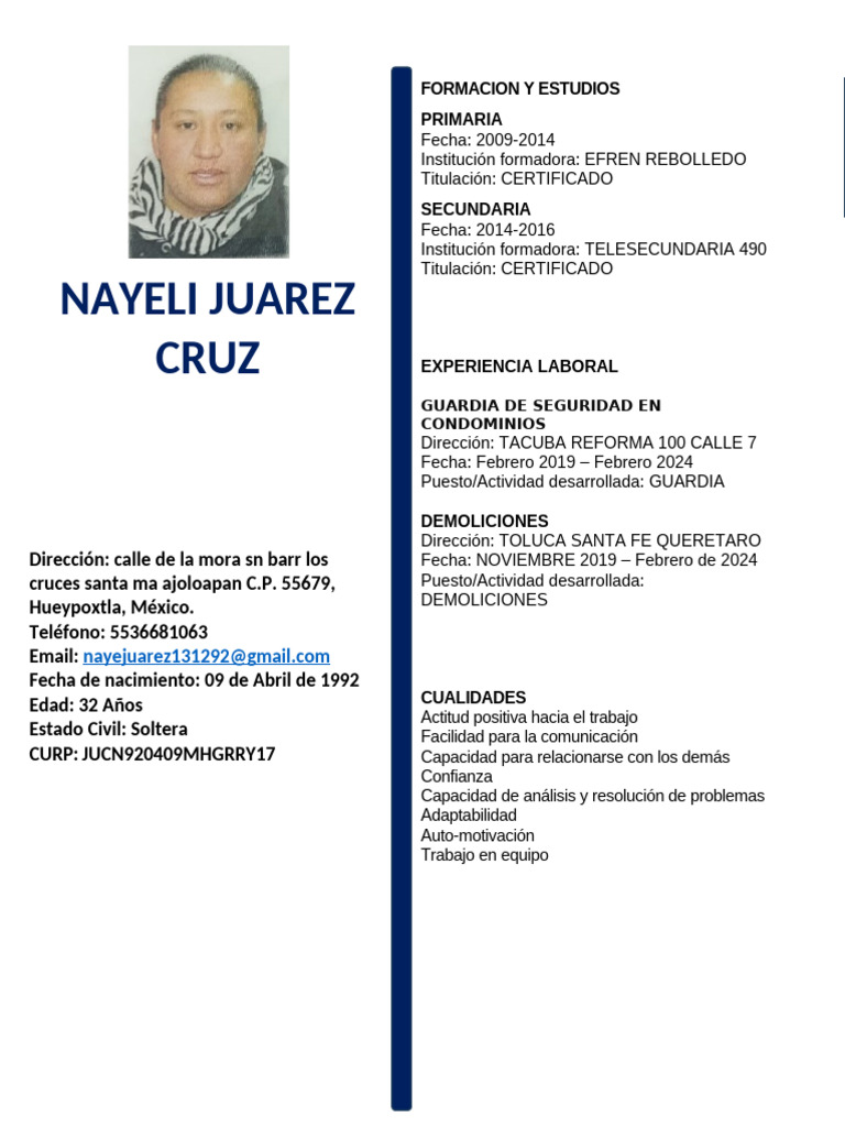 Curriculum Nayeli Juarez Cruz | PDF