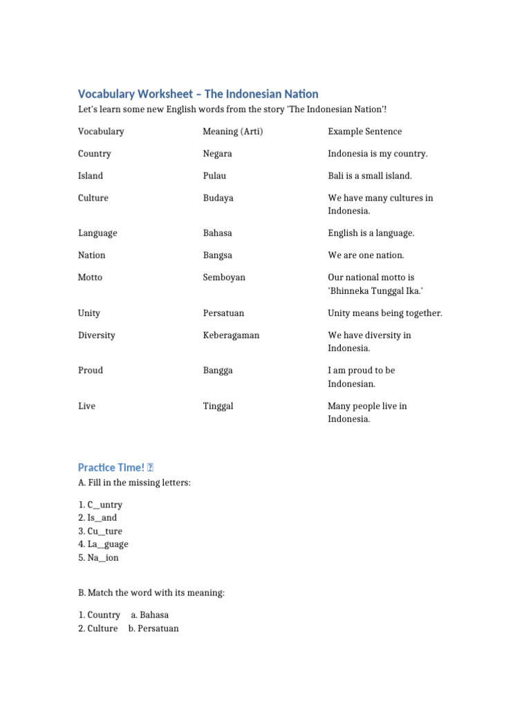 Vocabulary for Indonesian Nation | PDF