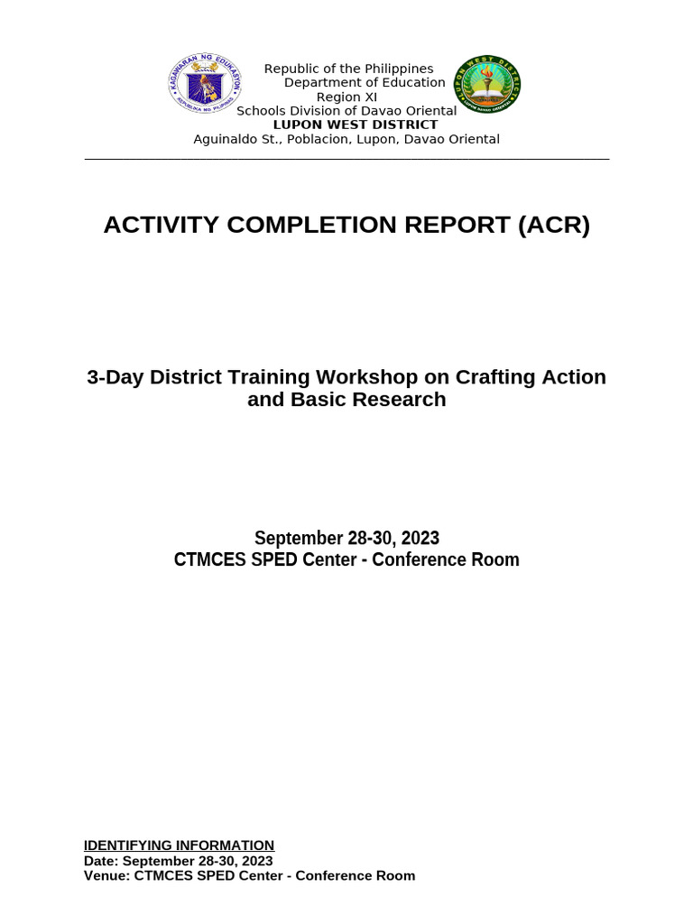 District Activity Completion Report (ACR) - Research - Sept. 29-30 ...