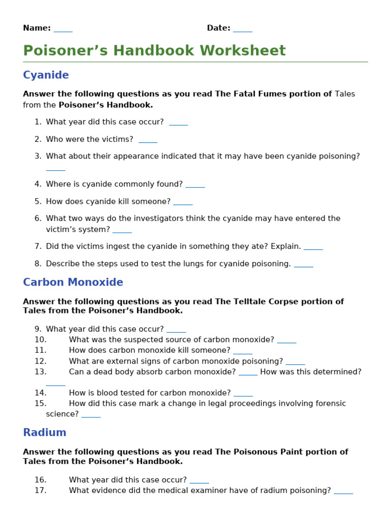 Poisoner's Handbook Answer Key Guide | PDF | Forensic Science | Cyanide