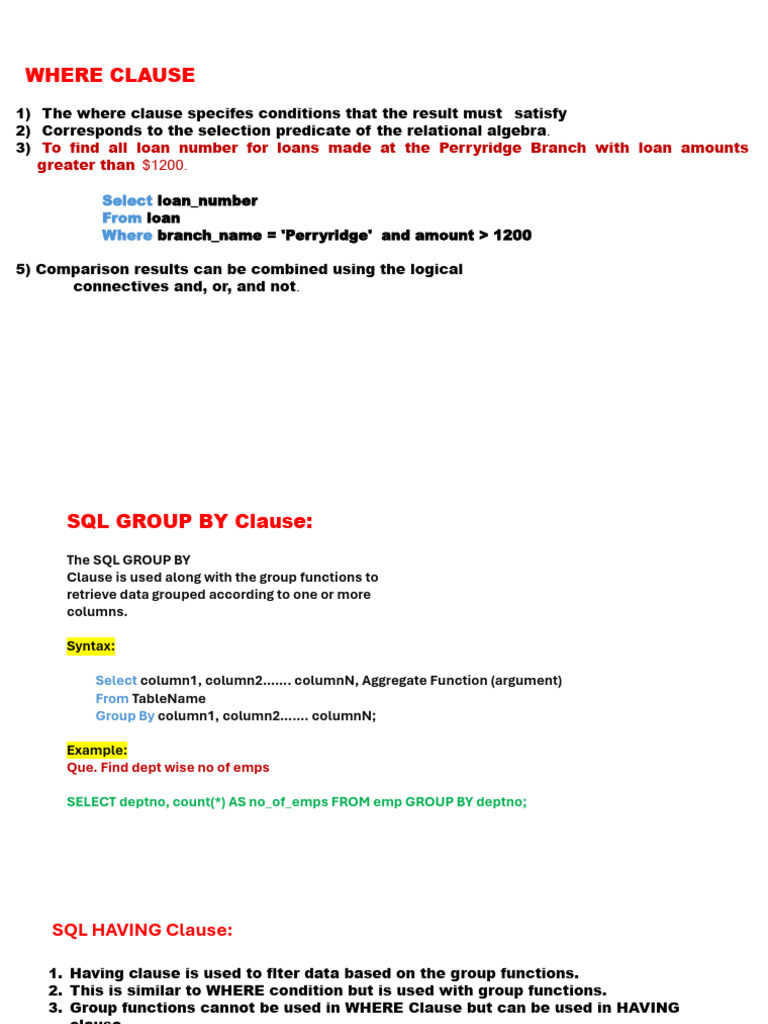 Unit3 Where GroupBy Having OrderBy | PDF