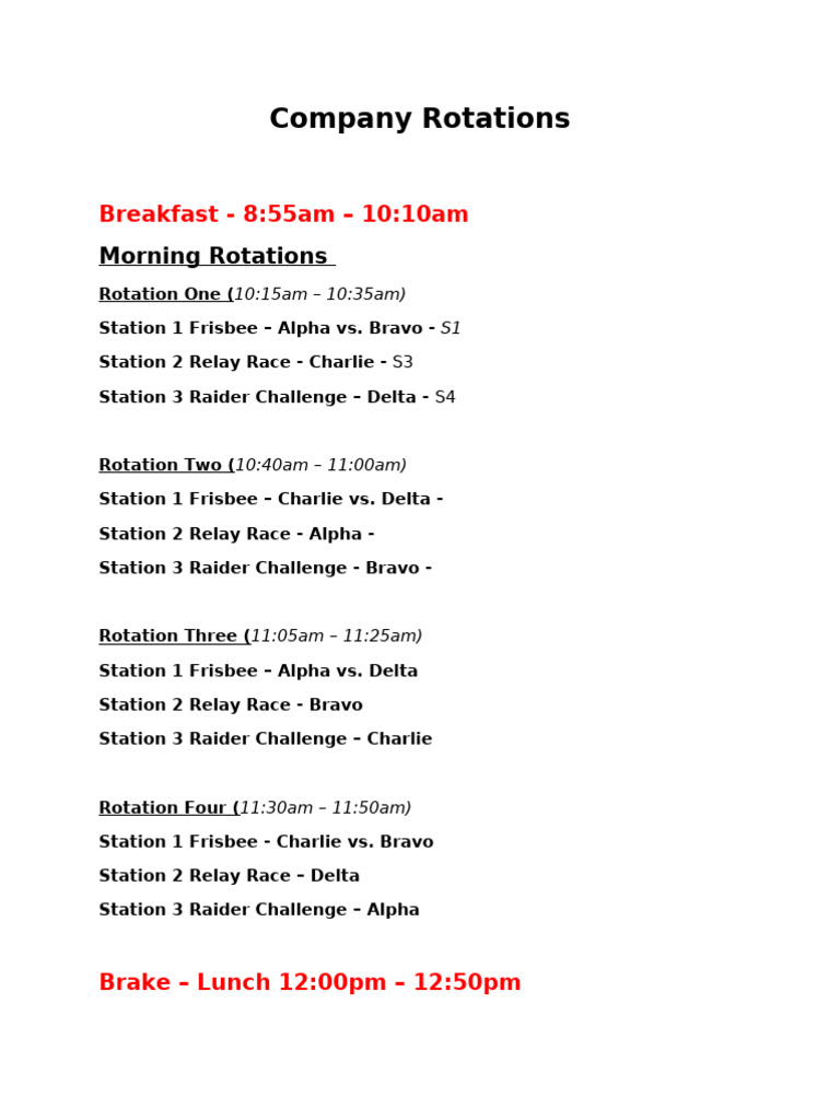 Field Day Company Rotations 26 | PDF