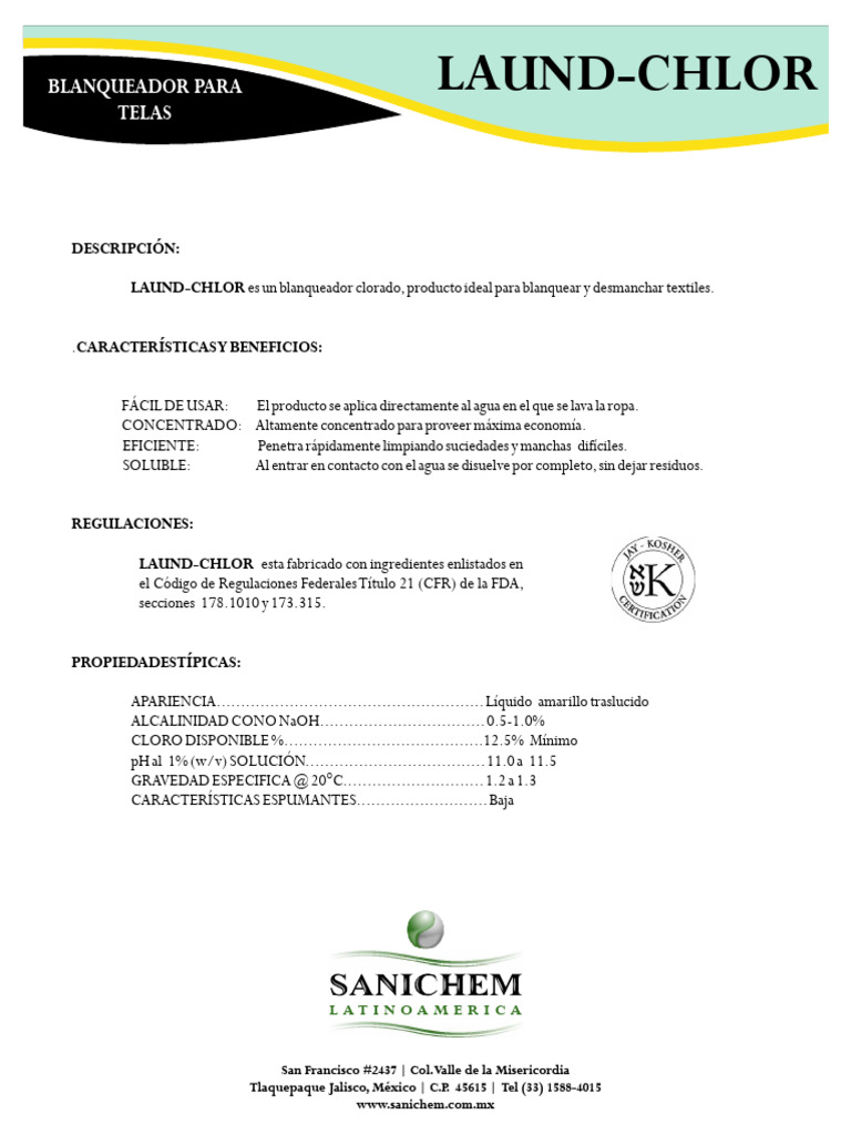 Inf. Tec. Laund-Chlor | PDF | Agua | Blanqueador