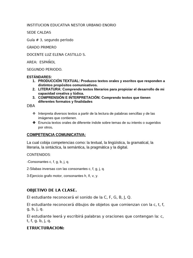 Guia # 3 de Español Segundo Periodo. | PDF