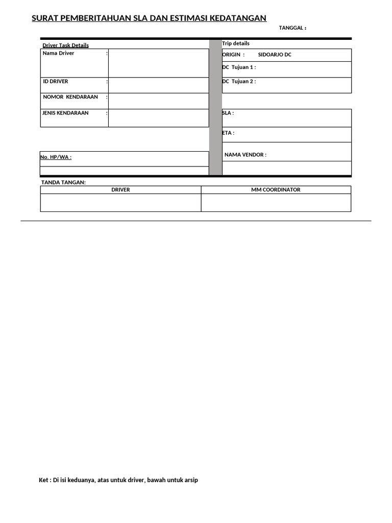 Surat Pemberitahuan SLA Dan Estimasi Kedatangan | PDF