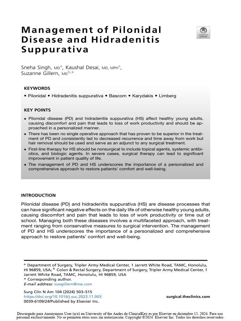 Management of Pilonidal Disease and Hidradenitis Suppurativa | PDF ...