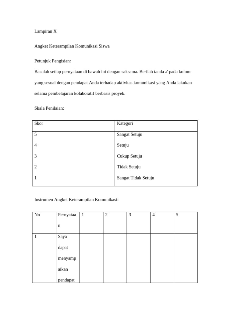 Angket Keterampilan Komunikasi Siswa TNR | PDF