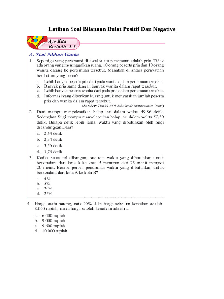 Latihan Soal Bilangan Bulat Positif Dan Negative Y7 (New) 2025 | PDF