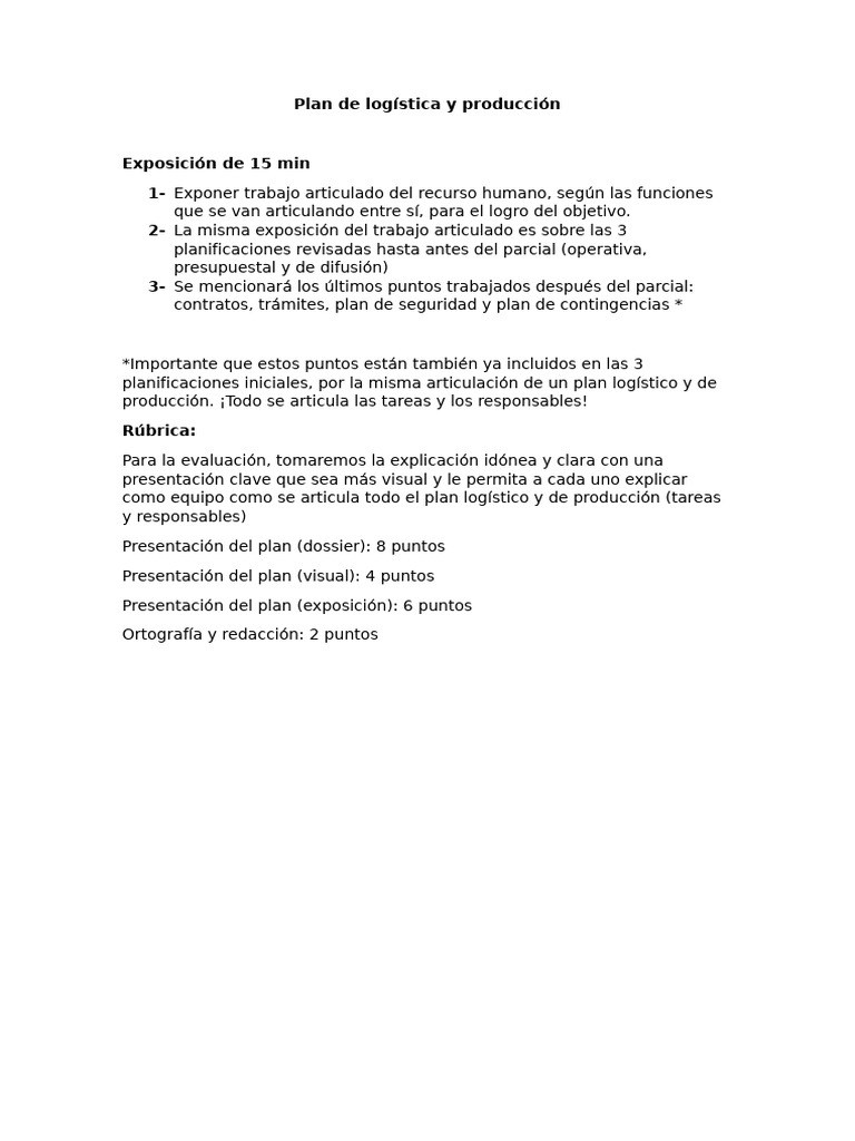 Plan de Logística y Producción - Exposición Final | PDF