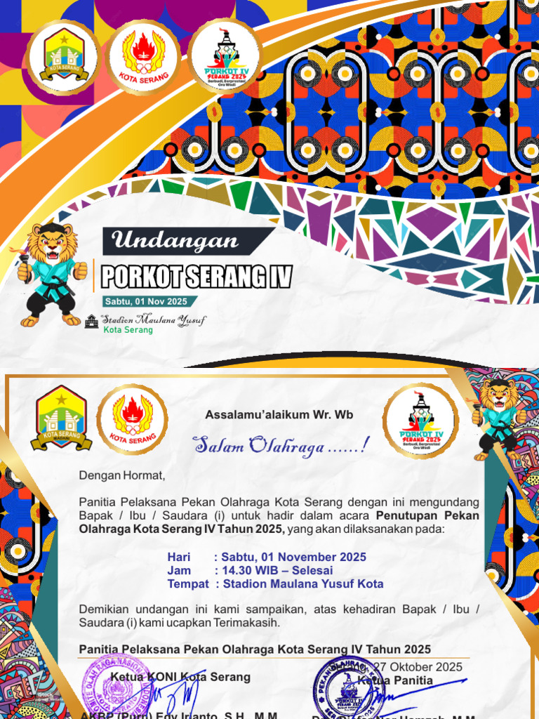 Undangan Penutupan PORKOT Serang IV 2025 | PDF