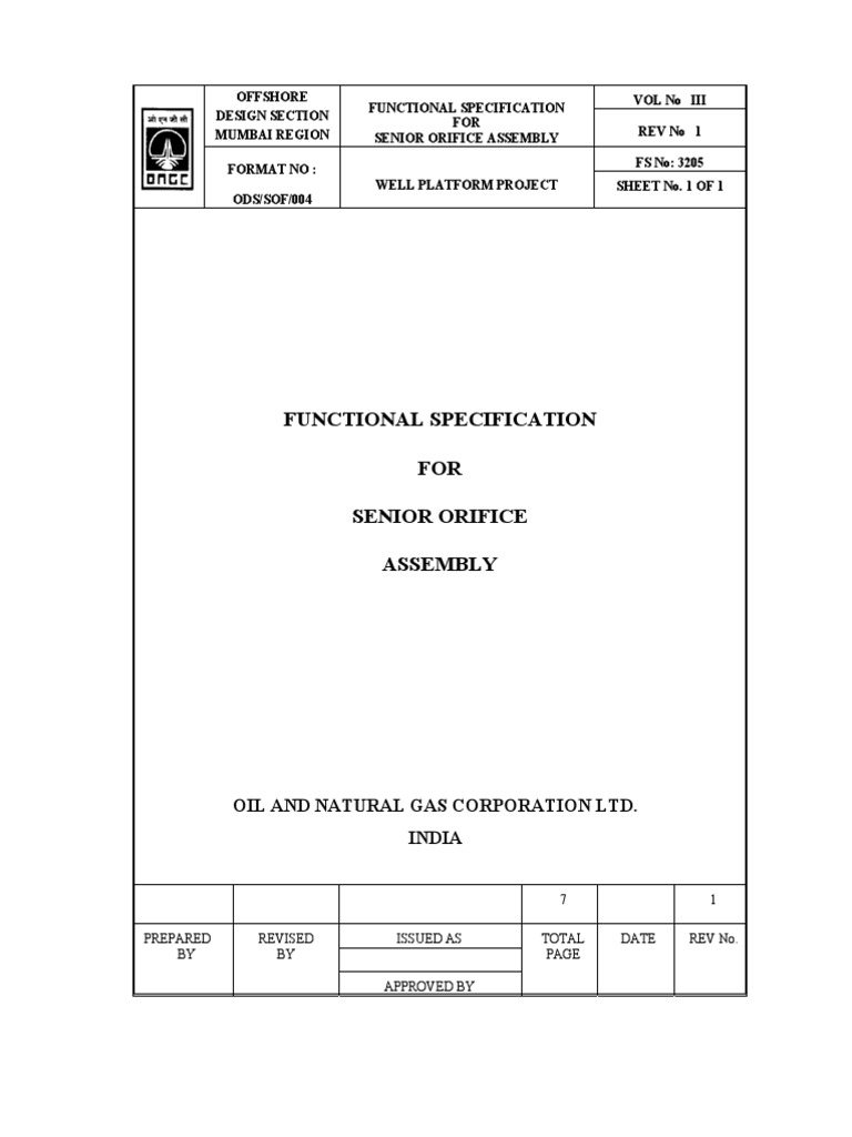 Senior Orifice Assembly Specification | PDF | Specification (Technical ...