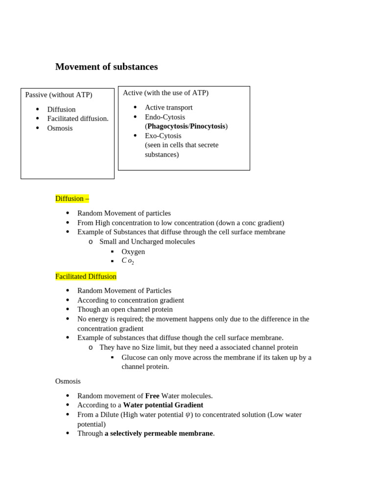Movement of Substances | PDF | Cell Biology | Biochemistry