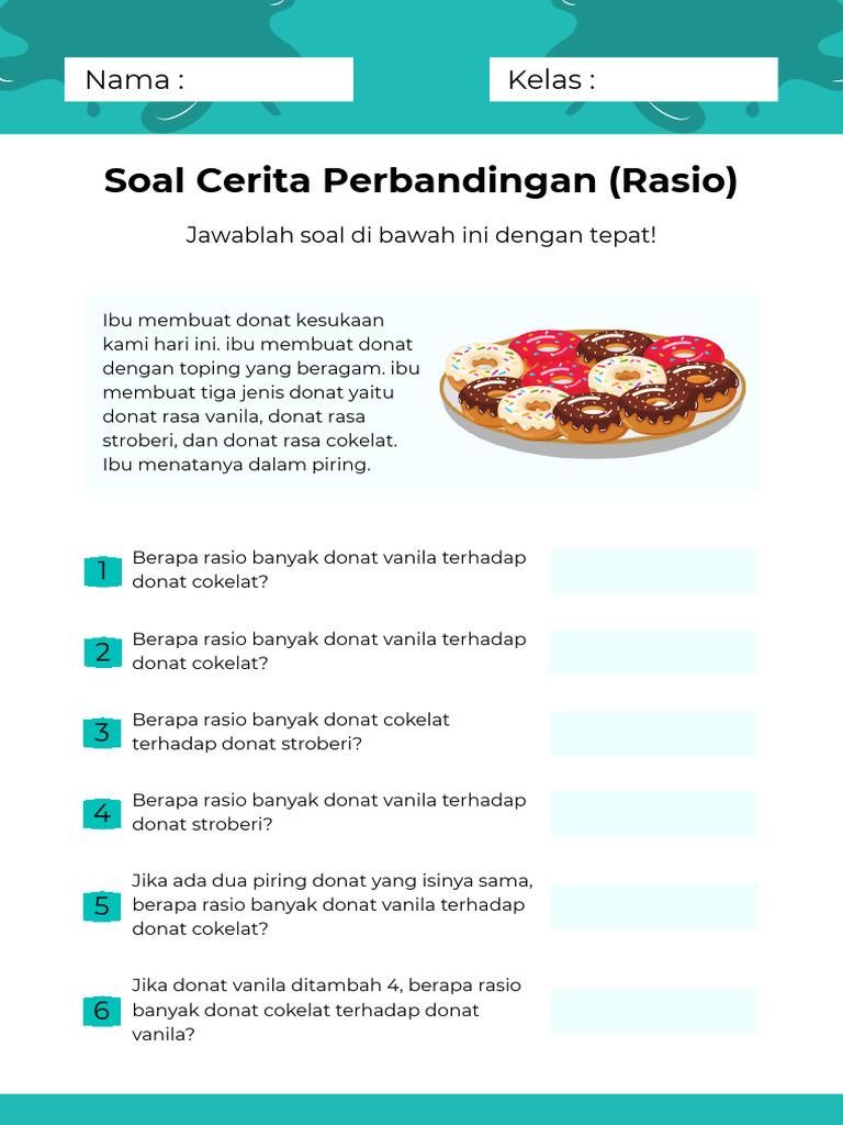 Soal Cerita Perbandingan Rasio Lembar Kerja Biru Putih Minimalis | PDF