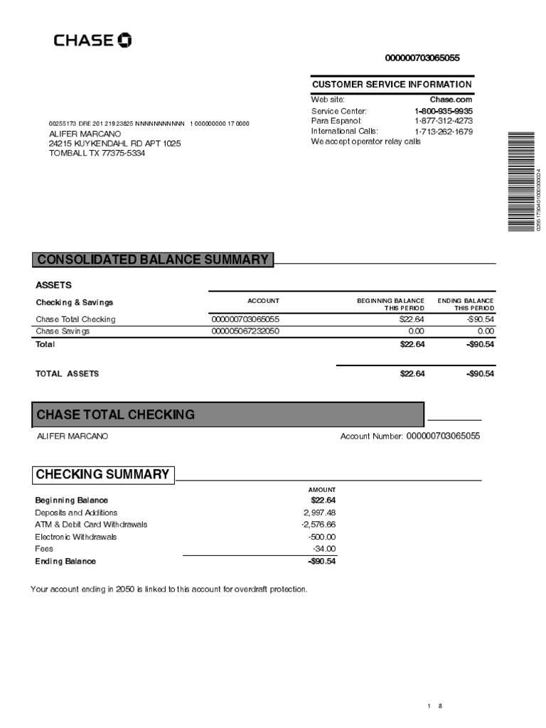 Chase Account Summary and Transactions | PDF | Overdraft | Transaction ...