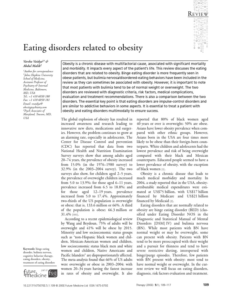 Eating Disorders Related To Obesity | PDF | Binge Eating Disorder ...