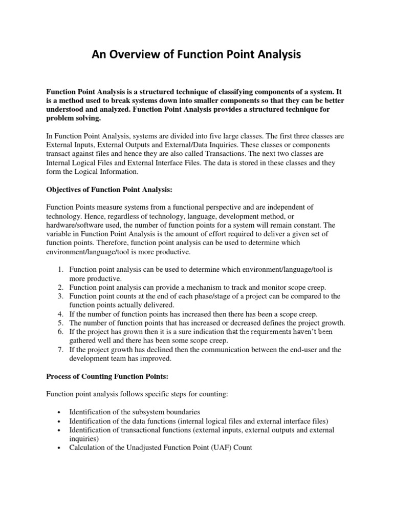 An Overview Of Function Point Analysis Pdf Function Mathematics