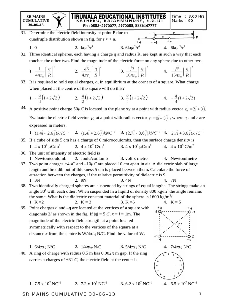 Electric Field Exam Questions | PDF | Electric Field | Sphere