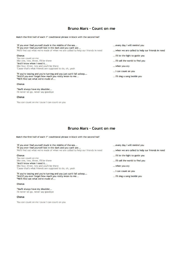 Count On Me, Song Worksheet | PDF