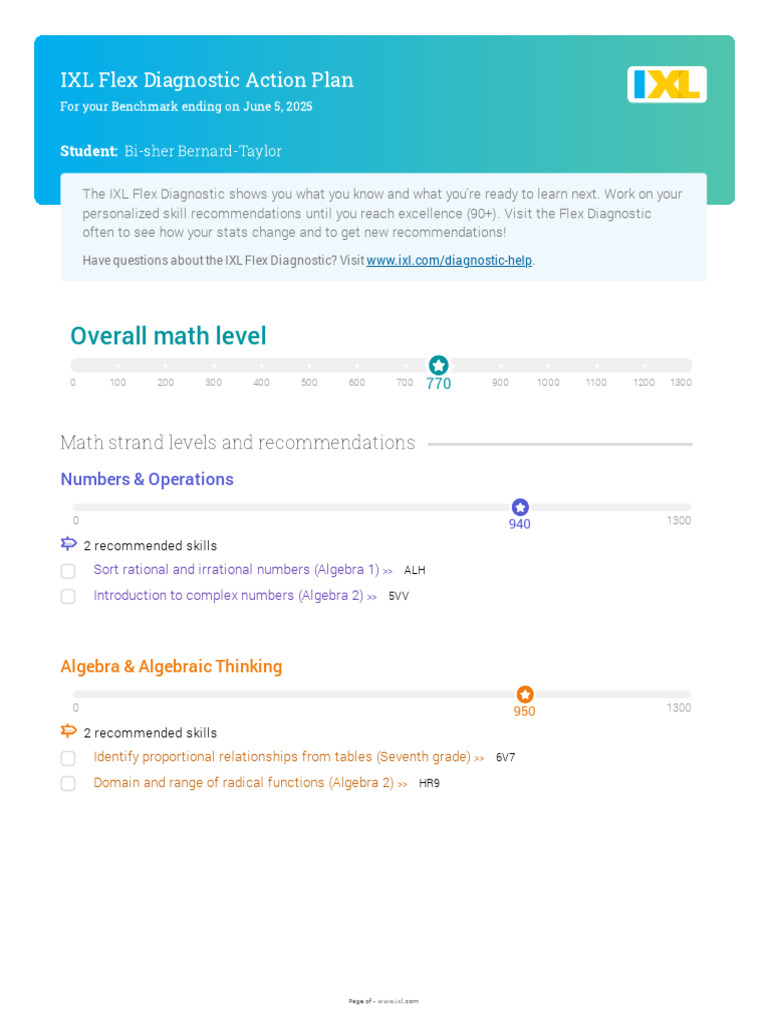 IXL Math Skill Recommendations | PDF