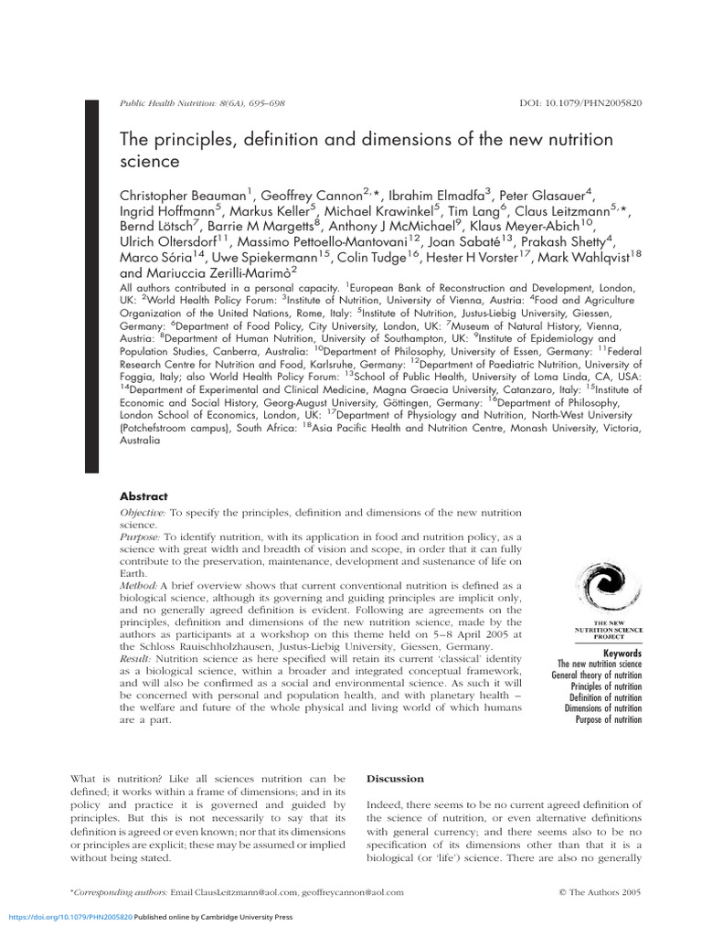 The Principles Definition and Dimensions of The New Nutrition Science ...