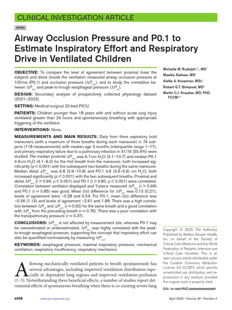 Airway Occlusion Pressure and p0 1 To Estimate.9 | PDF | Intensive Care ...