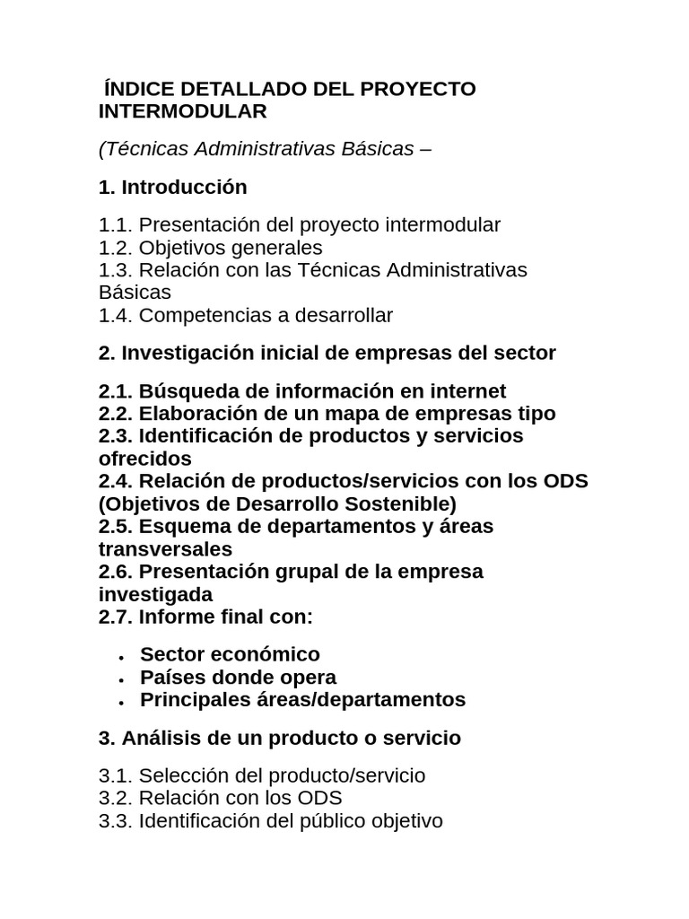 ? Índice Detallado Del Proyecto Intermodular | PDF