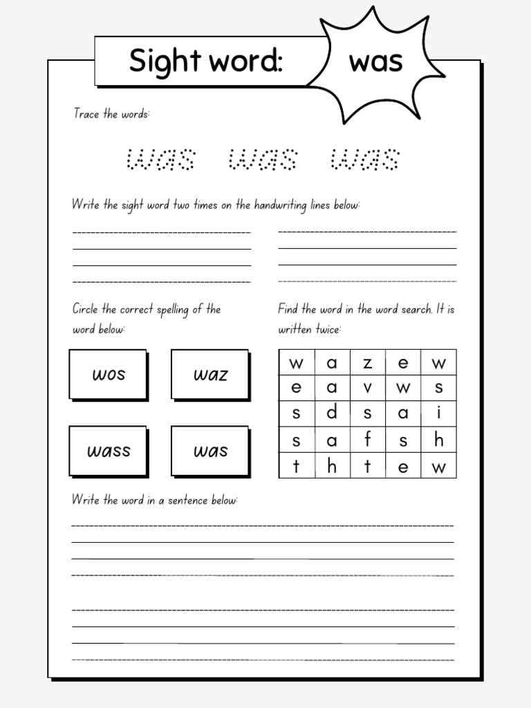 Sight Words Spelling Worksheet | PDF
