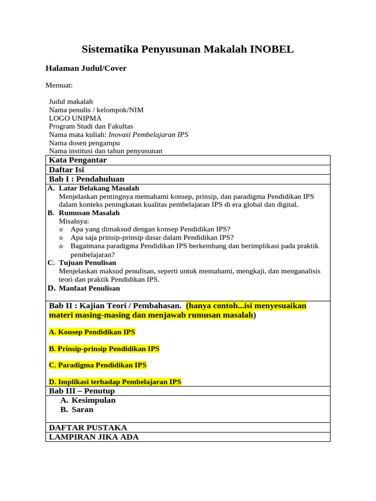 Sistematika Penyusunan Makalah INOBEL | PDF