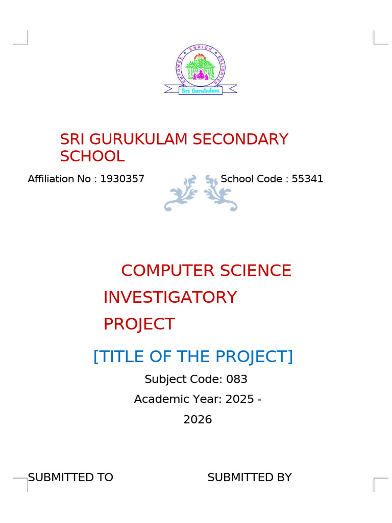 Cs Project Front Pages-2025-2026 | PDF