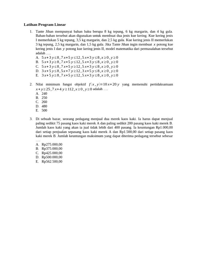 Model Program Linear untuk Kue Kering | PDF