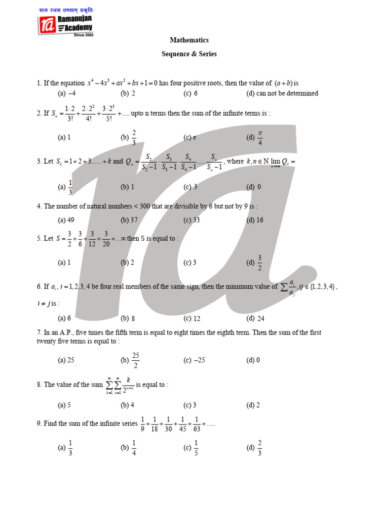 Mathematics (Sequence & Series) | PDF | Mathematics | Mathematical Objects