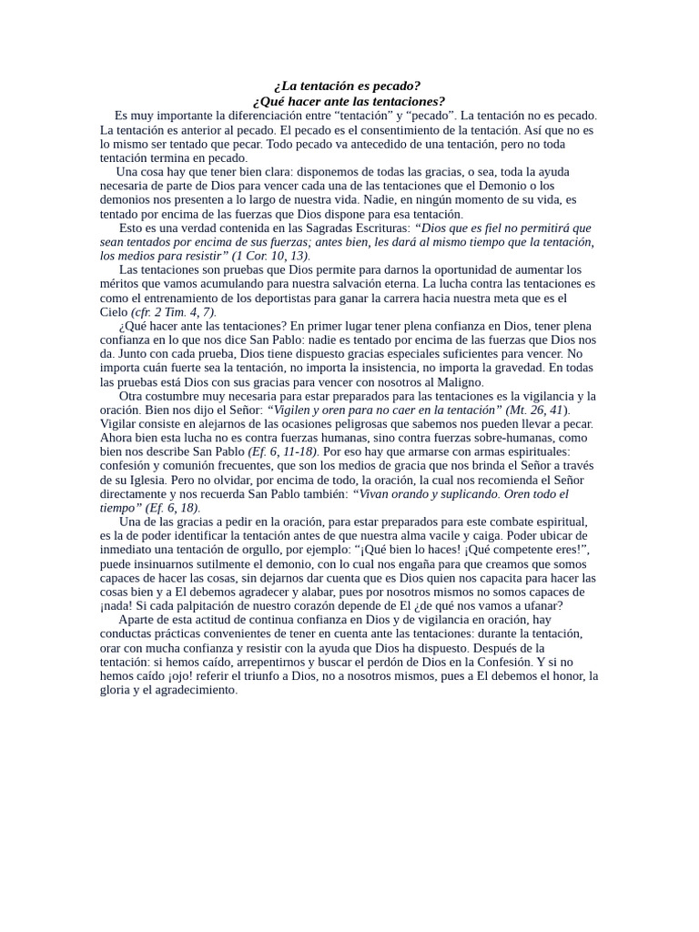 La Tentación Es Pecado | PDF | Oración | Pecado