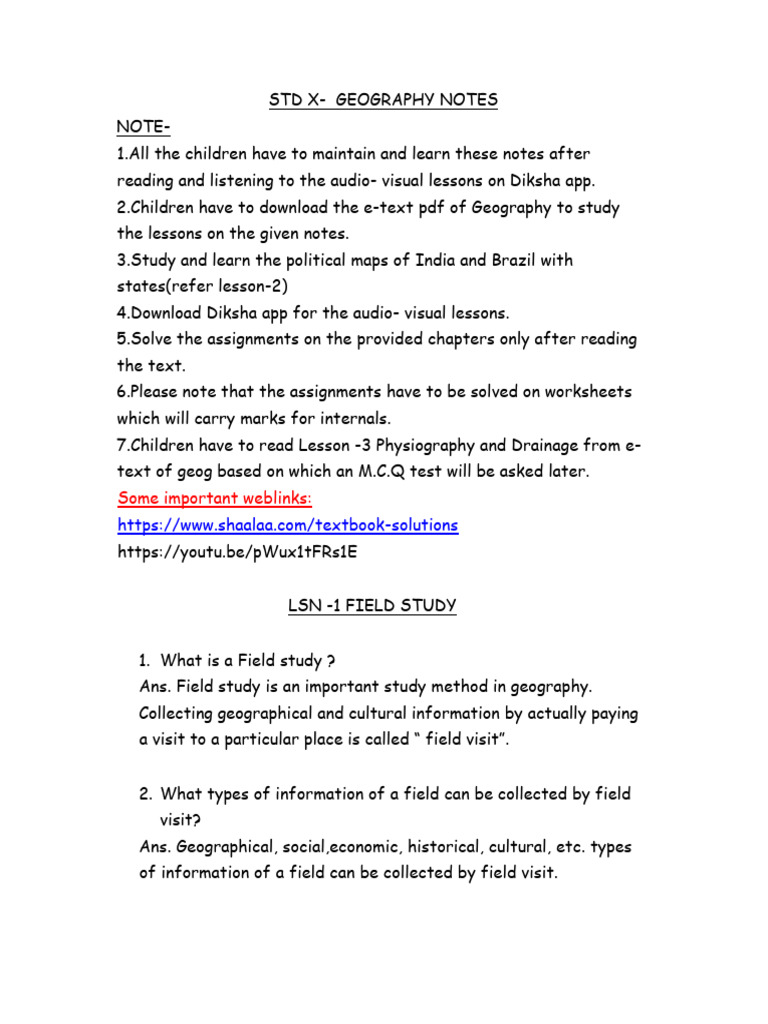 STD X Geography Study Notes and Resources | PDF | Physical Geography ...