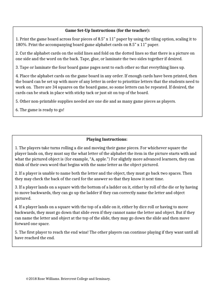 Alphabet Board Game Instructions | PDF