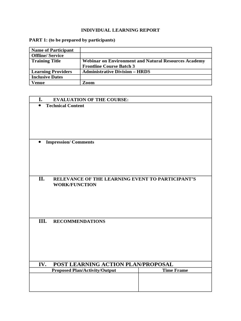 Individual Learning Report Template | PDF
