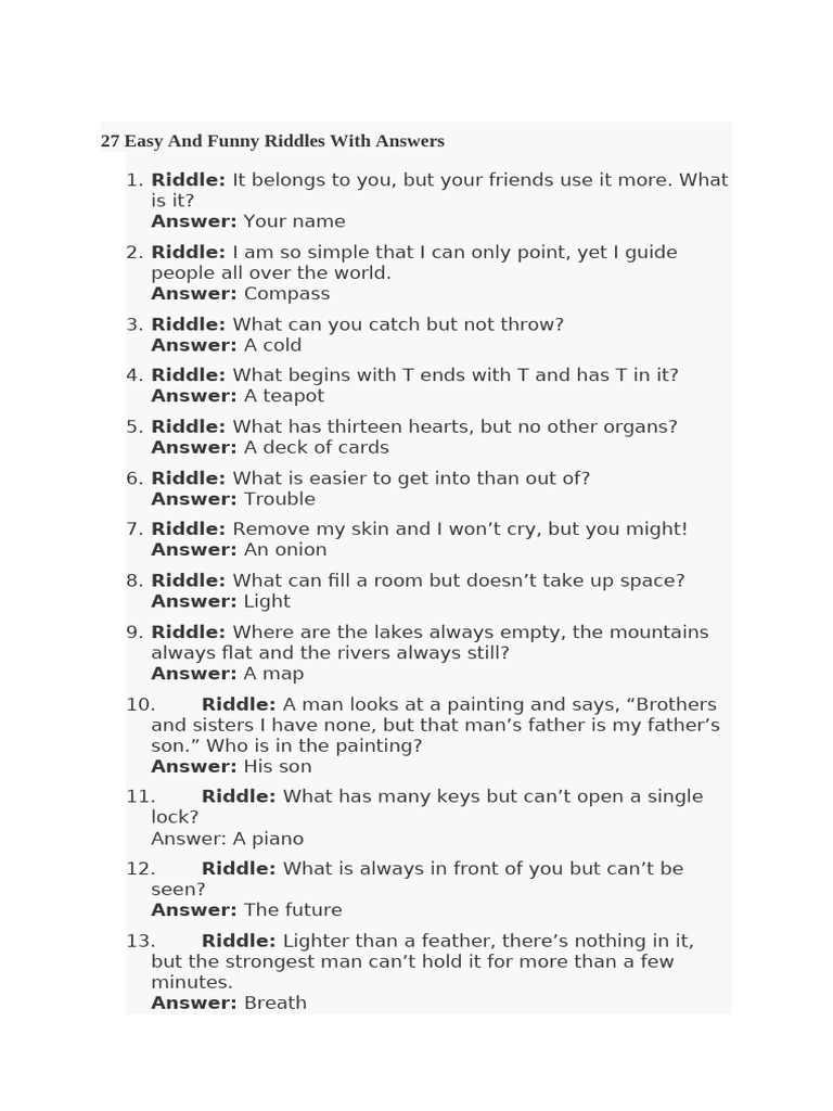 Easy and Funny Riddles with Answers | PDF