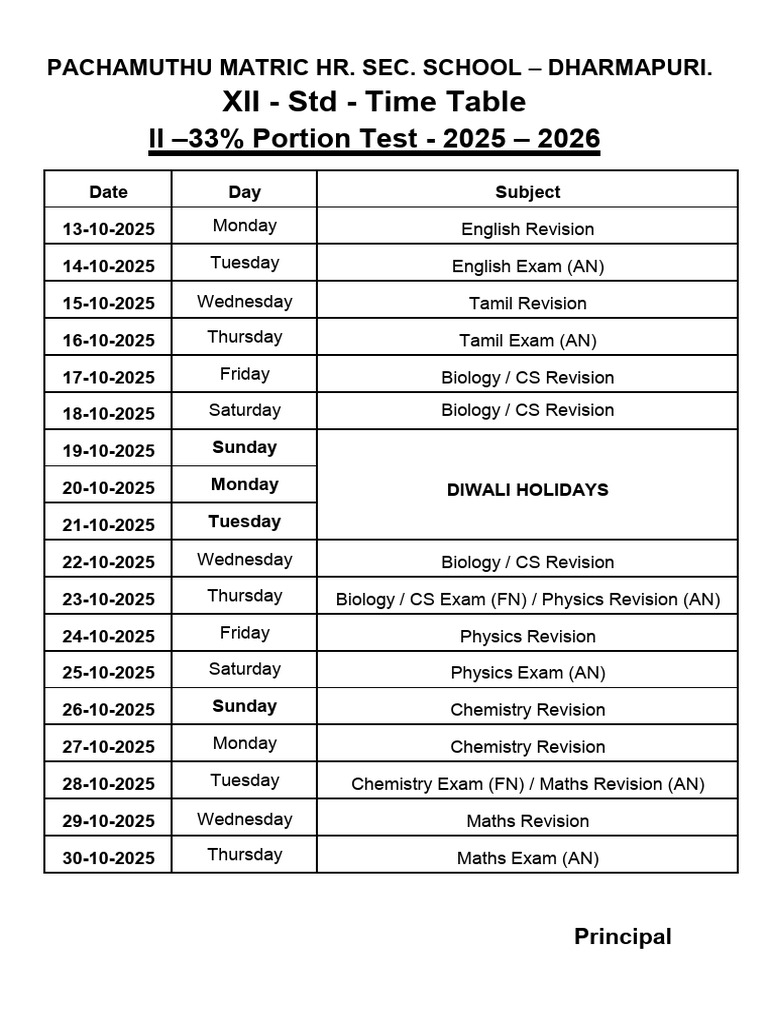 Xii STD II-33% Test Time Table | PDF