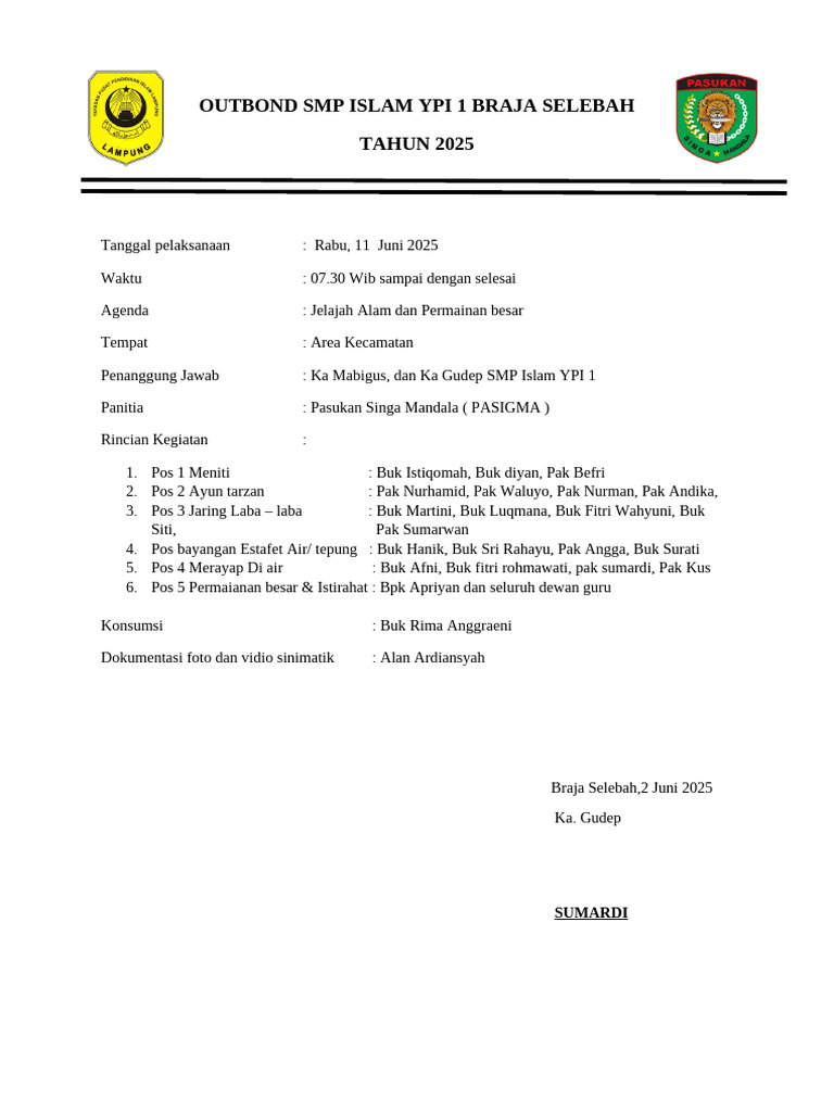 Outbond SMP Islam YPI 1 Braja 2025 | PDF
