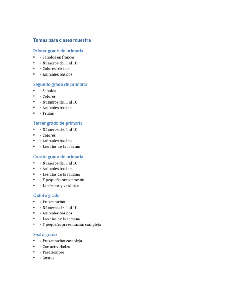 Temas Clases Muestra Primaria | PDF