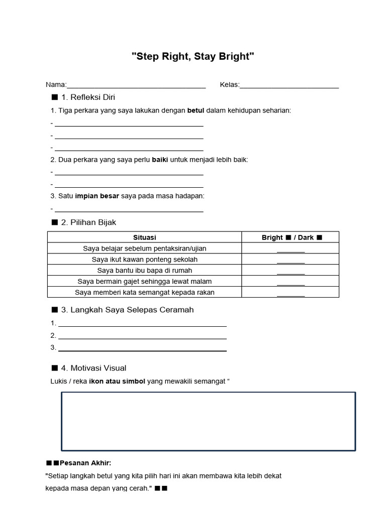 Worksheet Step Right Stay Bright | PDF