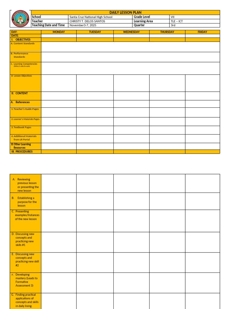 Blank DLL Grade 7 | PDF | Teachers | Human Communication
