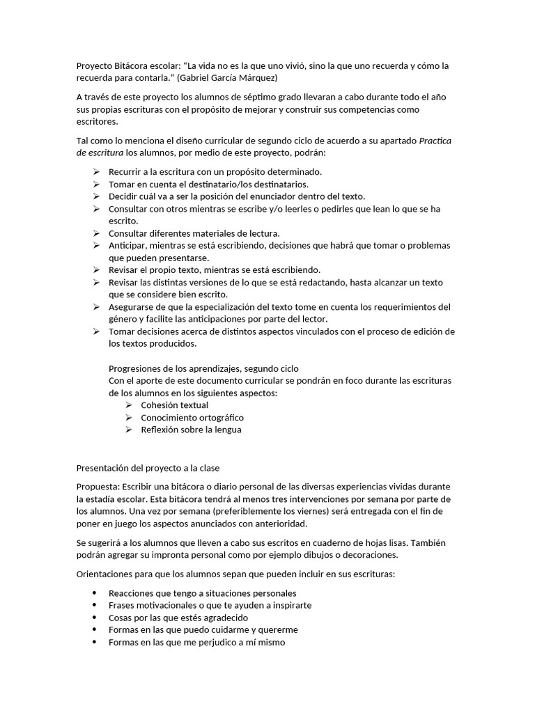 Bitácora Escolar: Escritura Creativa en 7° | PDF
