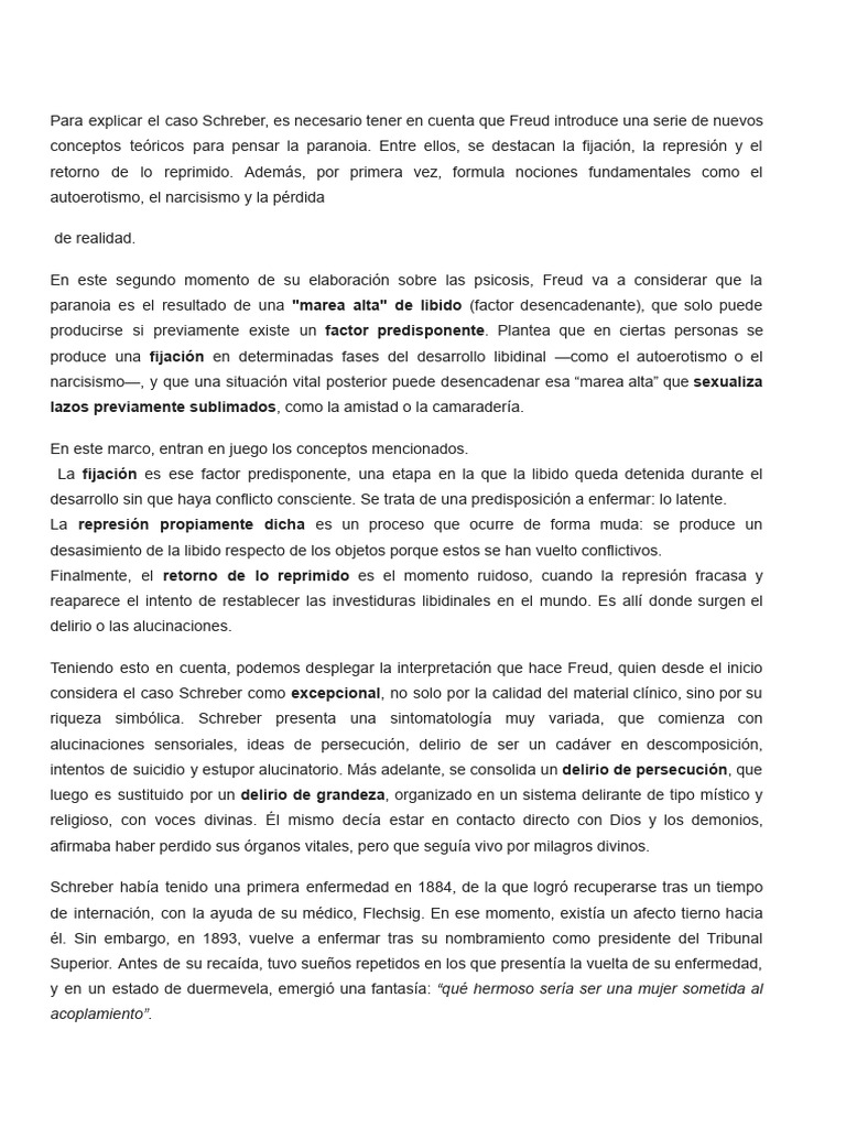 Freud y el caso Schreber: Paranoia y delirio | PDF | Libido | Sigmund Freud