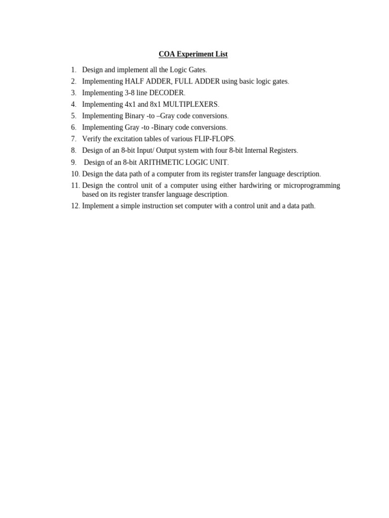COA Experiment List | PDF