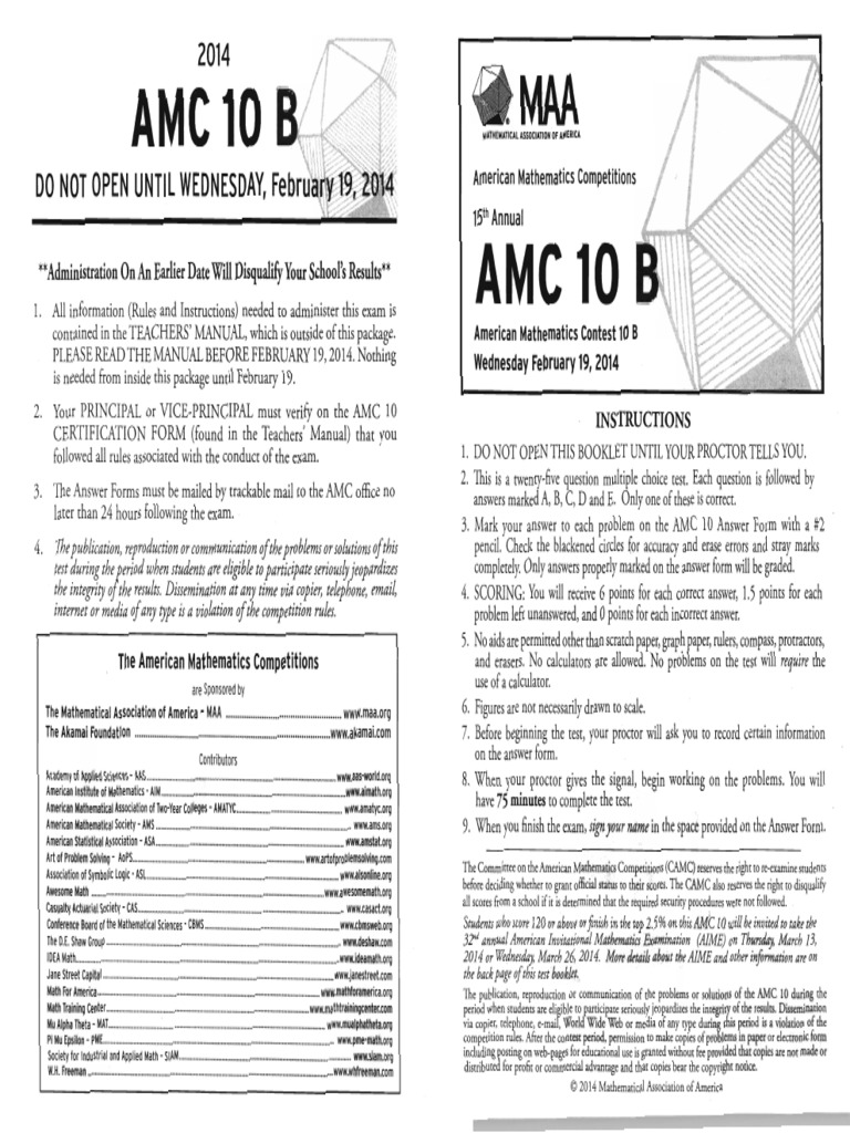 2014 AMC 10B Problems | PDF