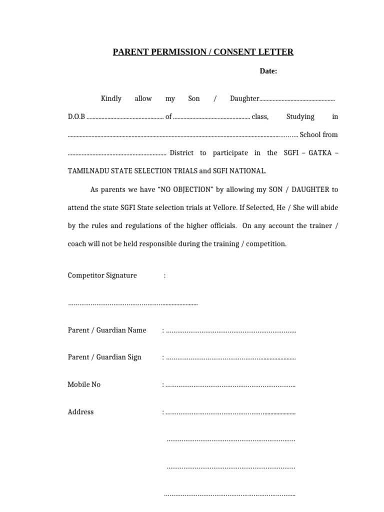 Parent Permission - Consent Letter | PDF